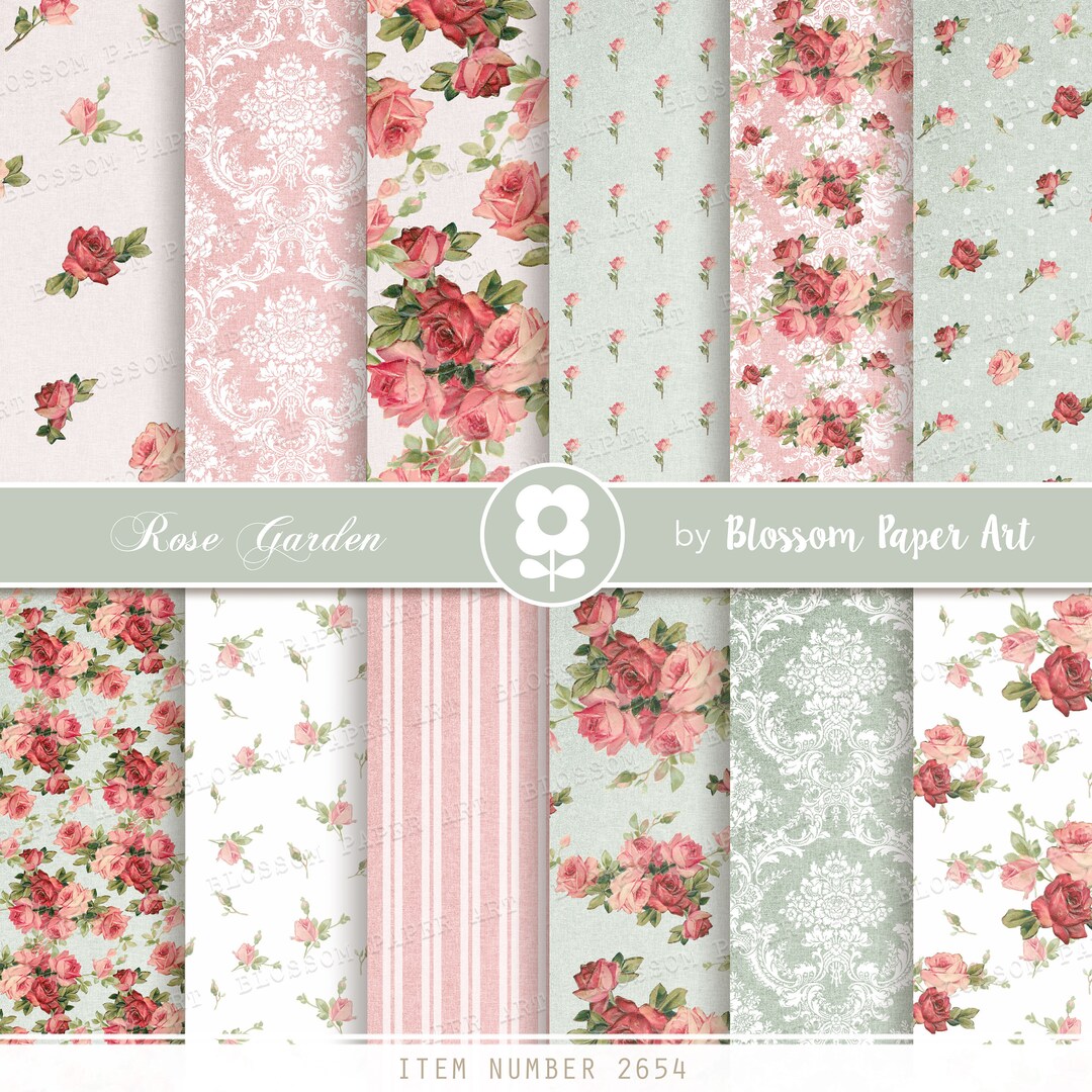 Shabby Chic Roses Digital Paper Pack: Vintage Floral Collage (instant ...