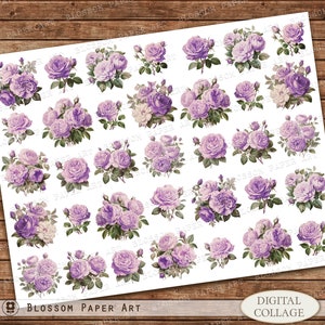 Printable Roses, Purple Floral Collage Sheet, Junk Journal Rose Images ...