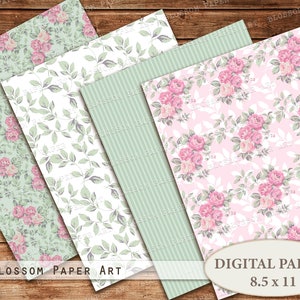 Pink Digital Paper, Floral Scrapbook Printable Sheets A4, 8,5x11, Junk ...