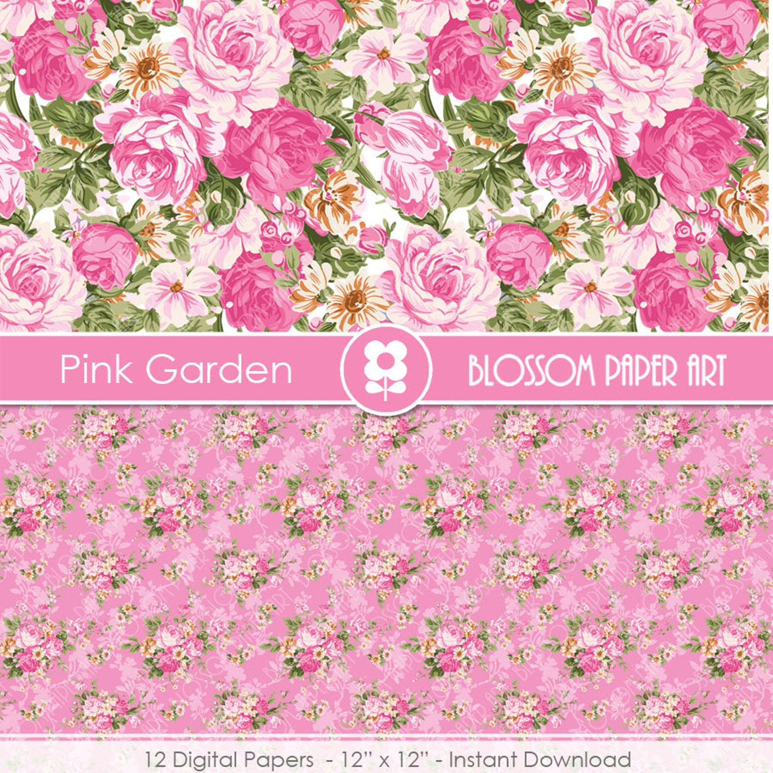 Pink Digital Paper Rose Digital Paper Pack Pink Floral | Etsy