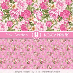 Pink Digital Paper, Rose Digital Paper Pack, Pink Floral Scrapbooking ...