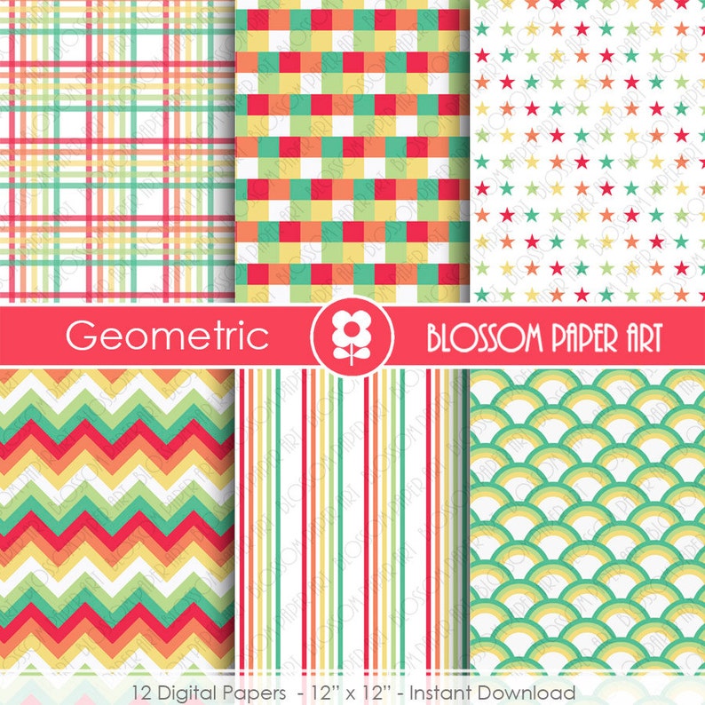 Rainbow Digital Paper Geometric Digital Papers Scrapbooking - Etsy