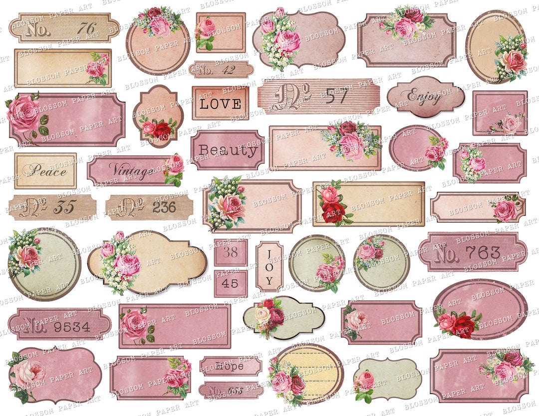 Vintage Pink Rose Labels: Printable Ephemera (digital Collage Sheet) - Etsy