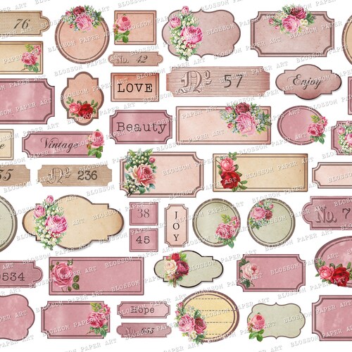 Vintage Pink Labels Printable Tags Junk Journal Vintage - Etsy