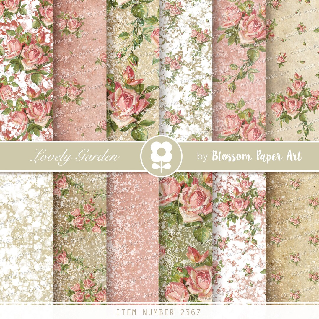 Floral Digital Paper, Shabby Chic Digital Paper Pack, Vintage Scrapbook ...