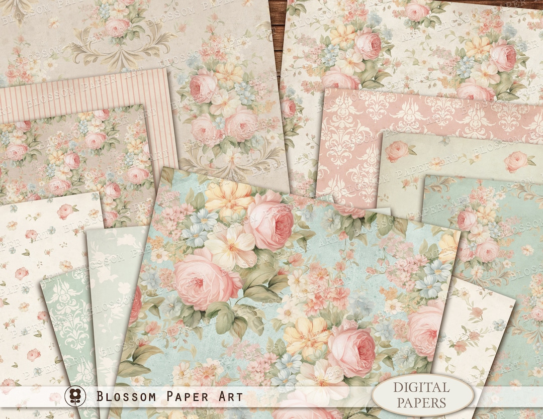 Roses Digital Paper, Shabby Rose Paper, Floral Ephemera, Wallpaper ...