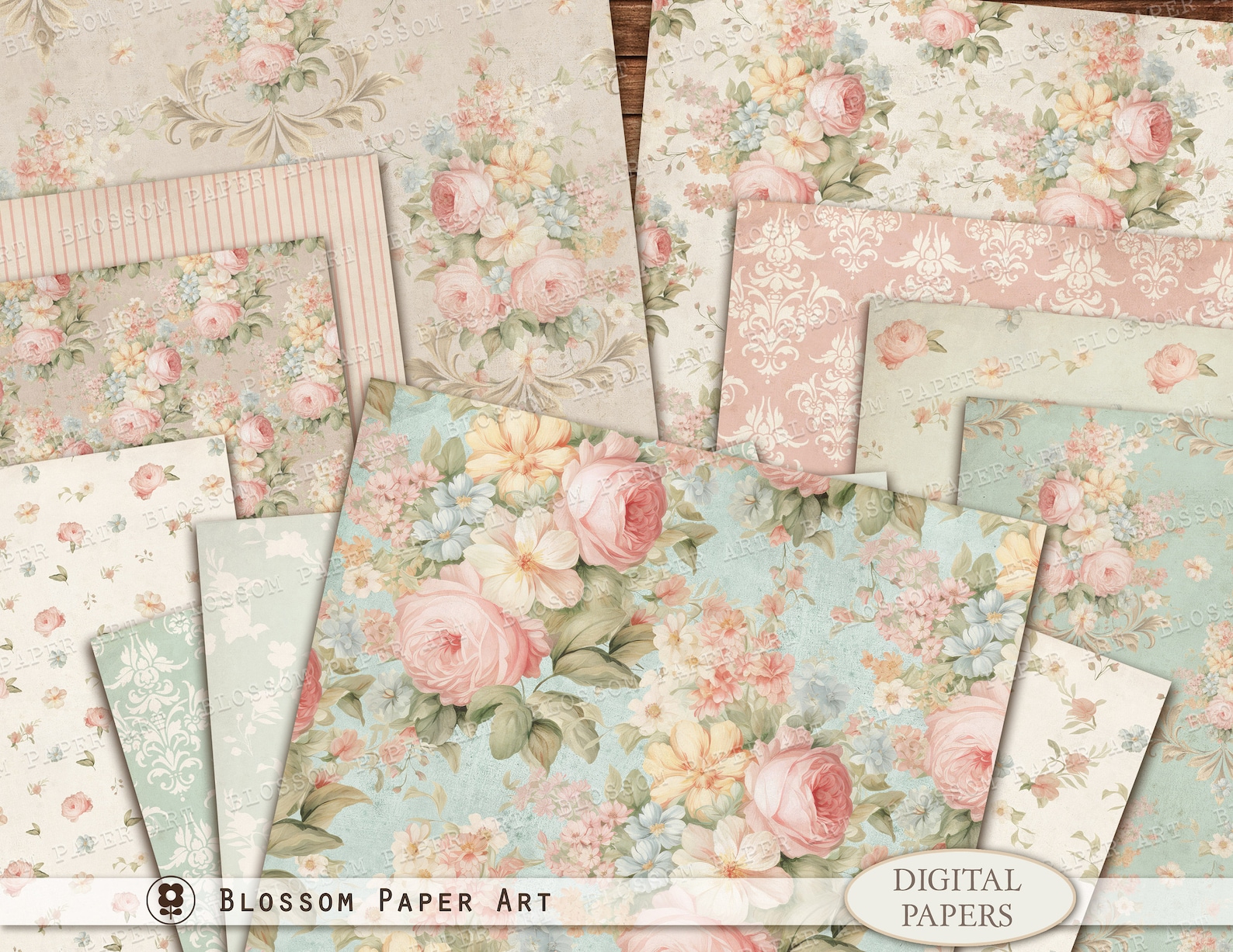 Rose Digital Paper: Vintage Floral Scrapbook & Junk Journal (digital ...