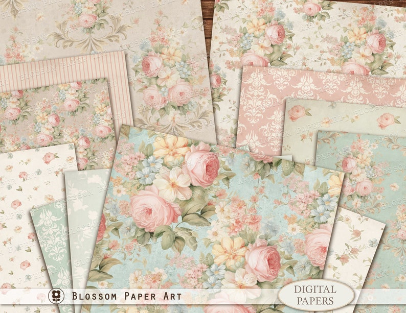 Rose Digital Paper: Vintage Floral Scrapbook & Junk Journal (digital ...
