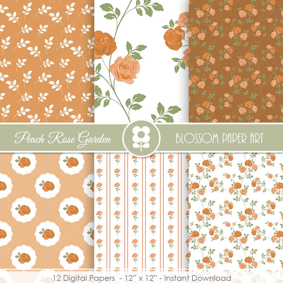 Floral Digital Paper Shabby Chic Peach Digital Paper Pack | Etsy