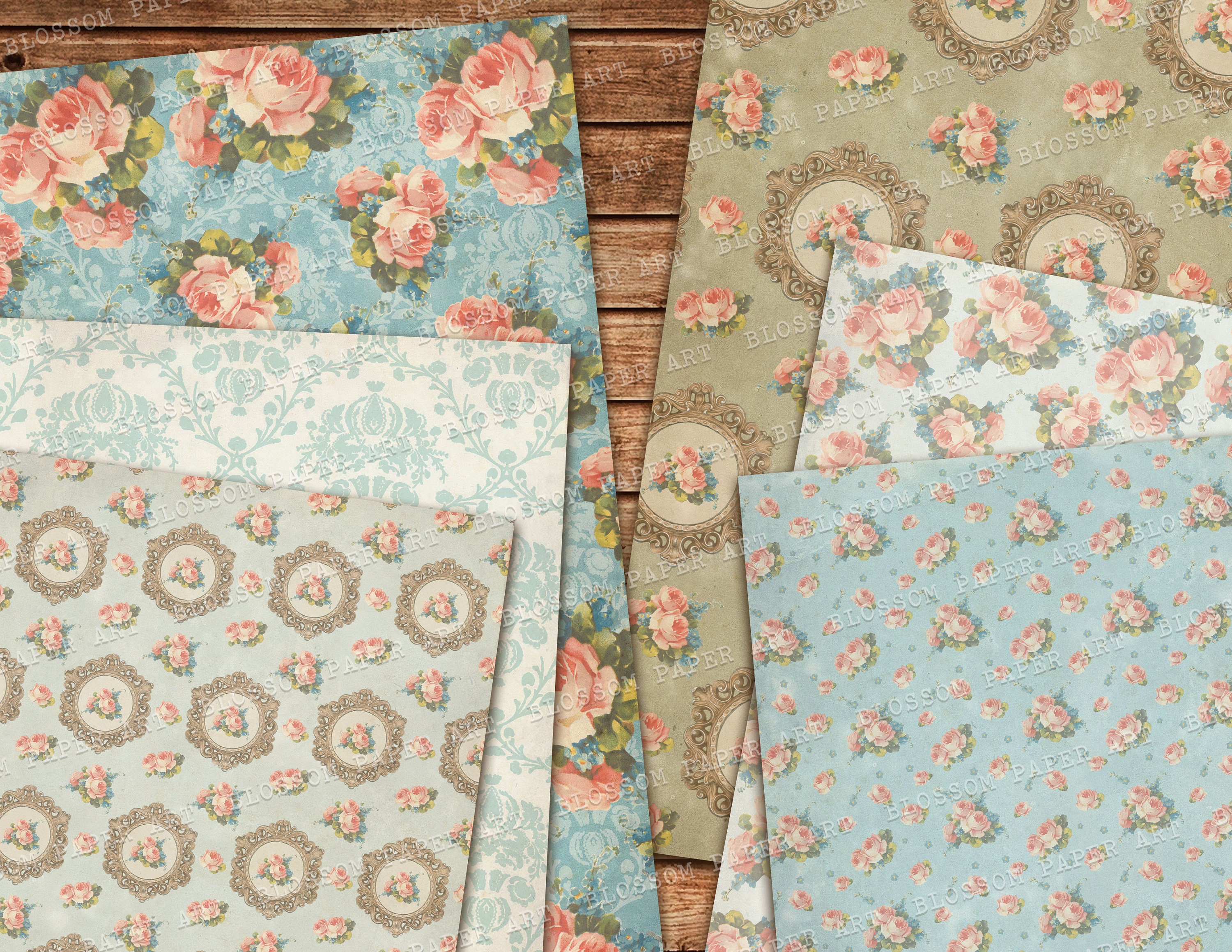 Scrapbook Paper Vintage Digital Paper Shabby Rose Collage | Etsy