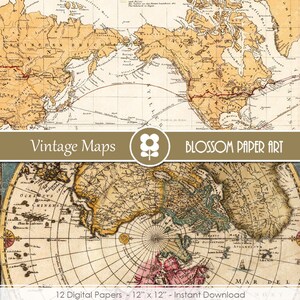 Maps Digital Paper, Maps Digital Paper Pack Old Maps Vintage ...