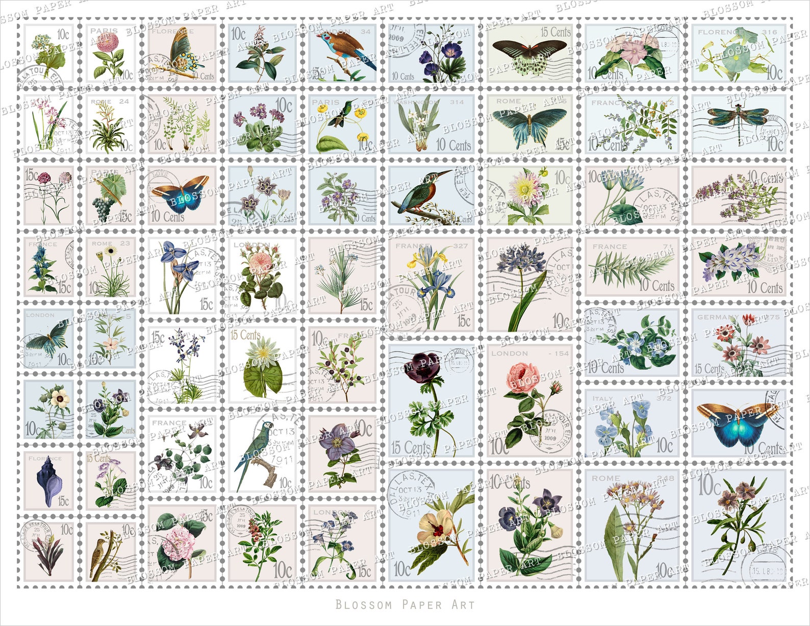 Postage Stamps Printable Collage Sheet Junk Journal Ephemera | Etsy