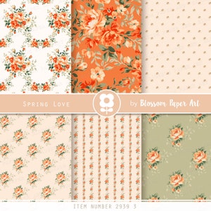 Orange Digital Paper Scrapbook Paper Pack, Peach Scrapbooking Rose ...