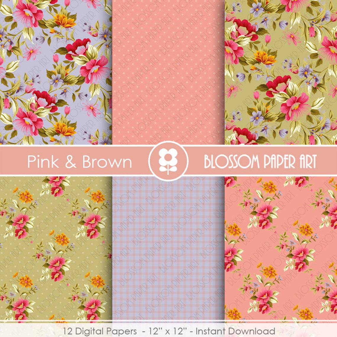 Floral Digital Paper Pink Floral Digital Paper Pack Pink - Etsy