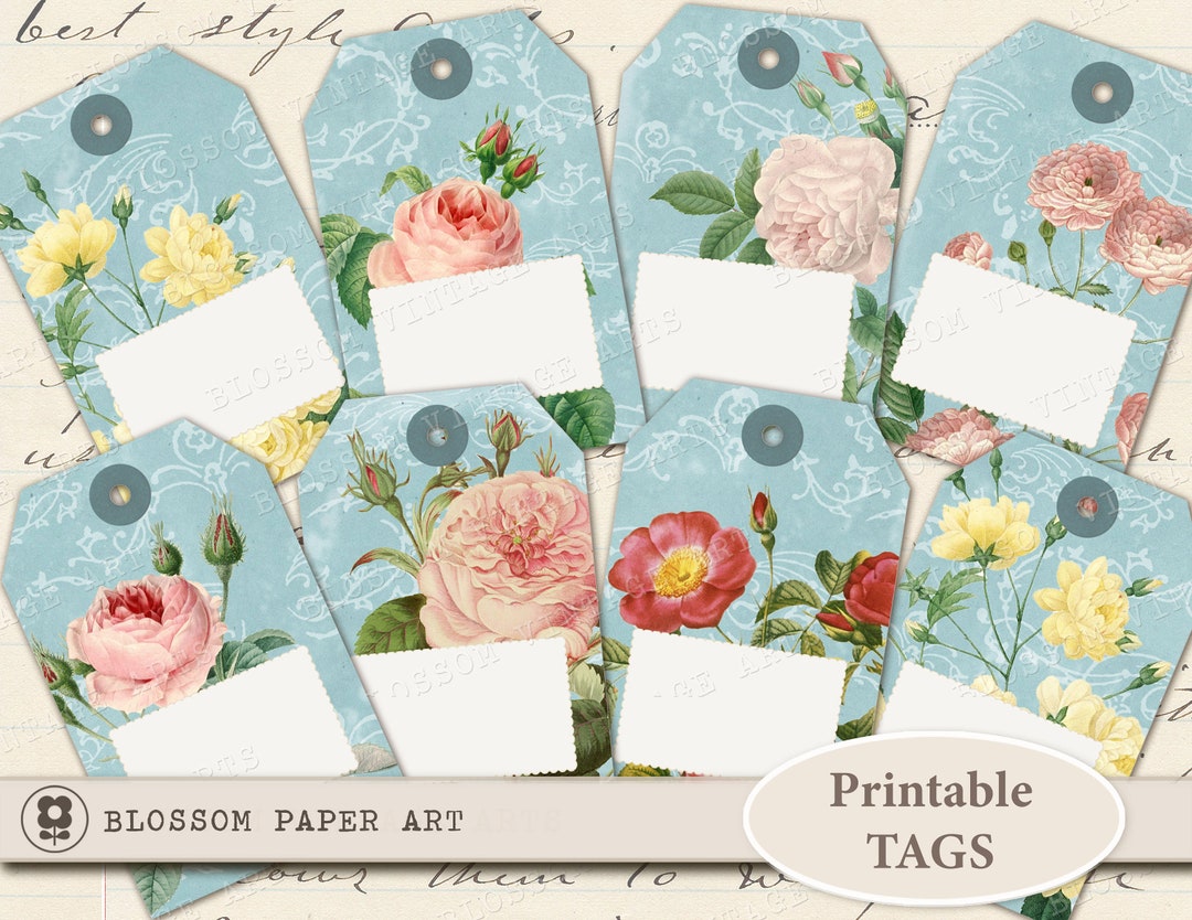 FLOWER Collage Sheet Printable Gift Tags Vintage Printable Digital ...