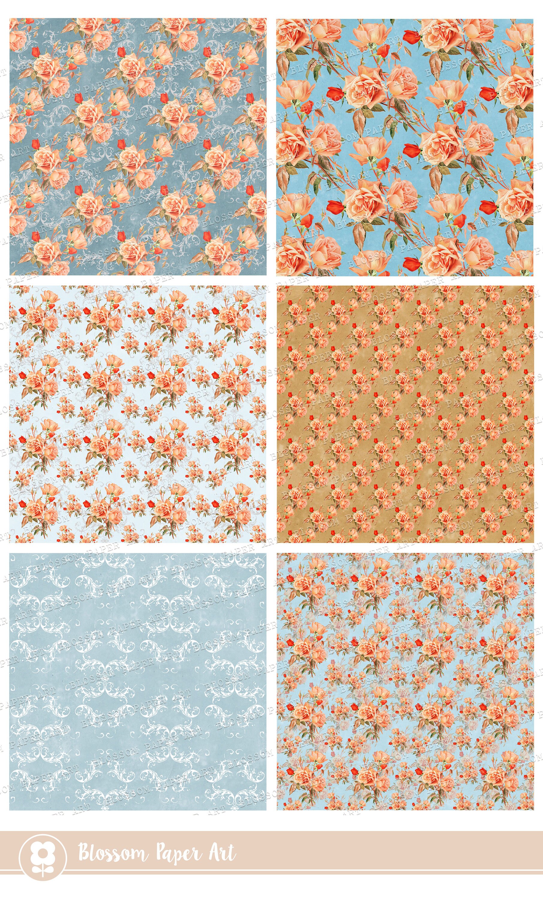 Rose Digital Paper Floral Digital Paper Pack Roses Collage | Etsy