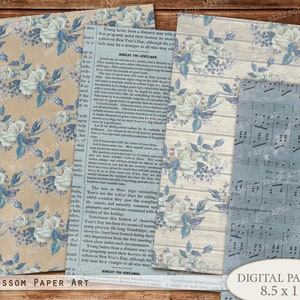 Blue Digital Paper, Scrapbook Paper, Old Texture Collage Sheet, Junk ...