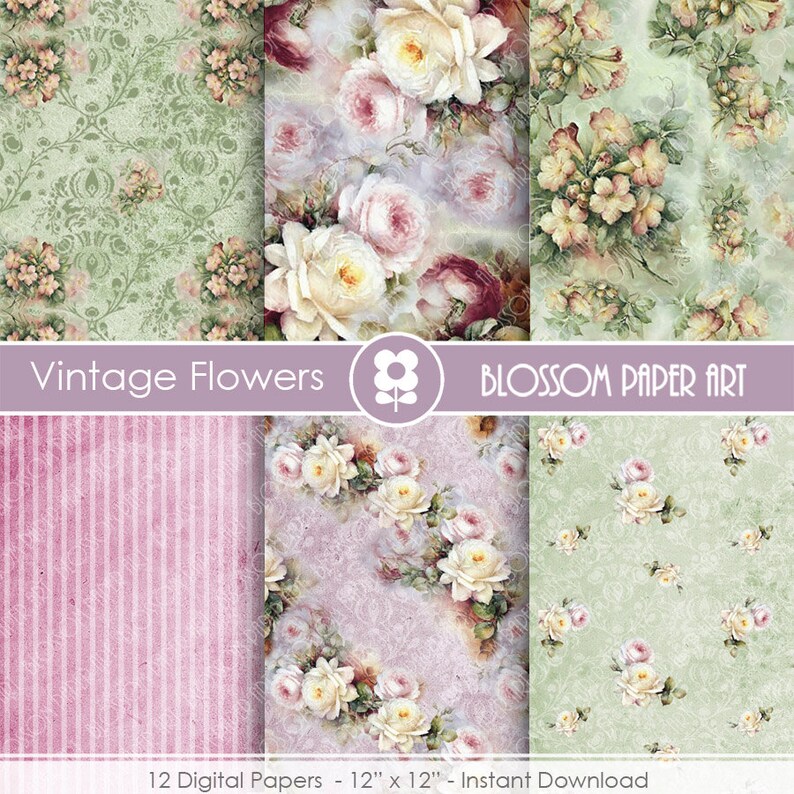 Floral Digital Papers Roses Scrapbook Digital Paper Pack - Etsy Canada