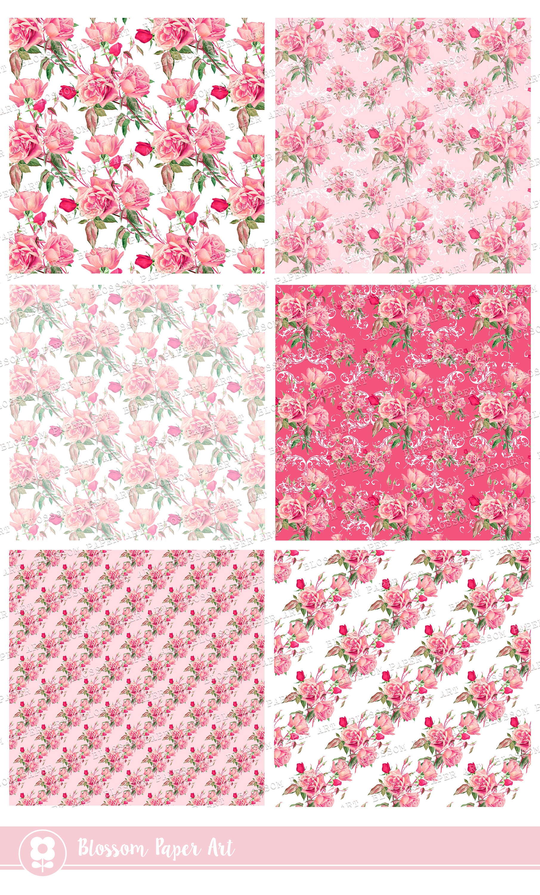 ROSES Digital Paper Shabby Chic Pink Roses Digital - Etsy