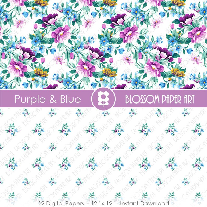 Scrapbooking Digital Paper Violet Pink Floral Digital Paper - Etsy