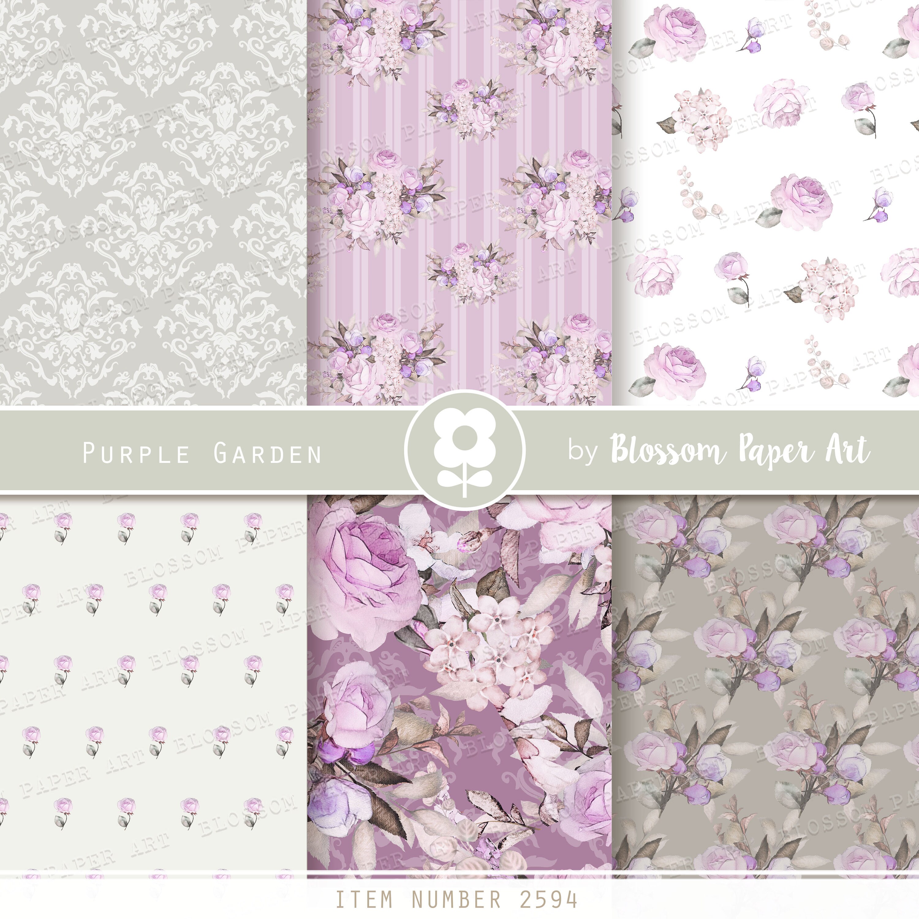 Purple Digital Papers Floral Digital Paper Pack Rose Digital | Etsy
