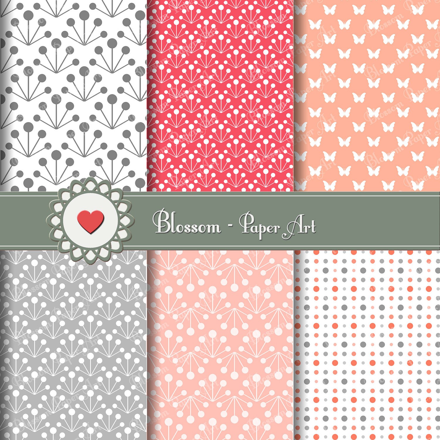 Digital Paper Peach and Grey Digital Paper Pack Scrapbooking - Etsy