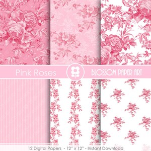 Pink Rose Digital Paper Floral Digital Paper Pack Pink | Etsy