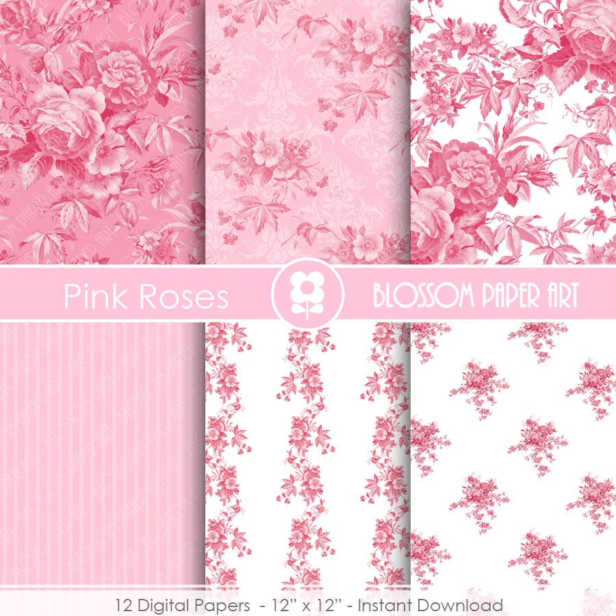 Pink Rose Digital Paper Floral Digital Paper Pack Pink - Etsy Canada