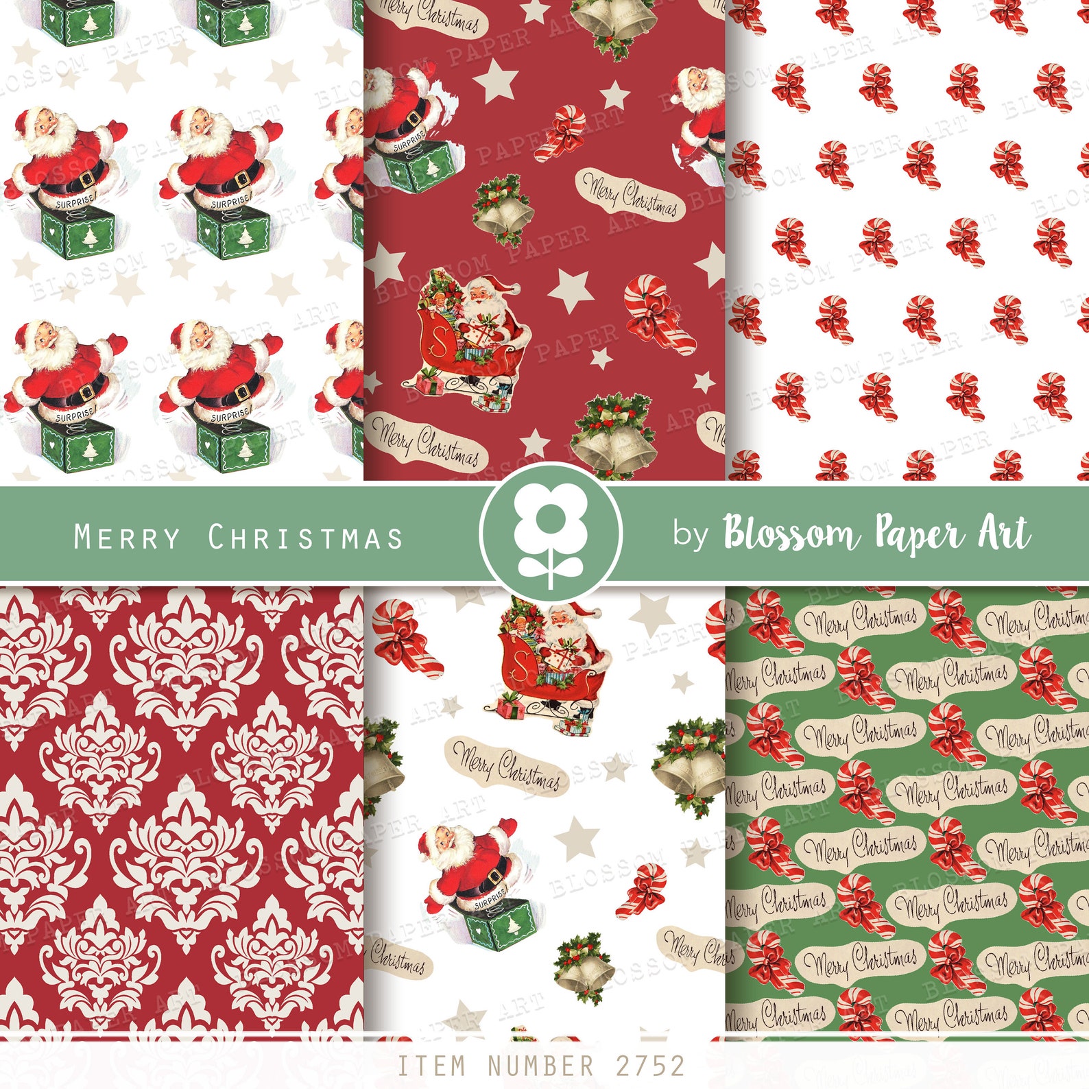 Vintage Christmas Digital Paper Christmas Digital Download - Etsy