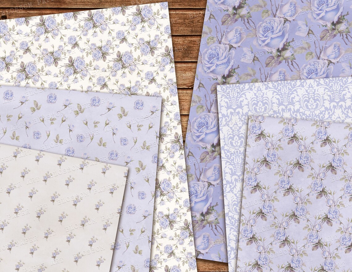 Blue Scrapbook Paper Vintage Digital Paper Rose Collage | Etsy