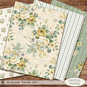 Wallpaper Printable Sheets, Yellow Flowers, Digital Paper for Junk ...