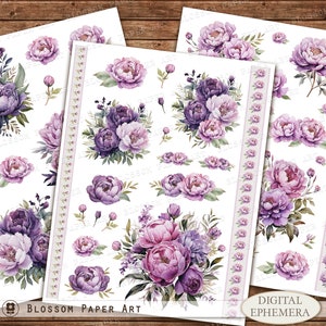 Printable Purple Flowers, Floral Collage Sheet for Junk Journal ...