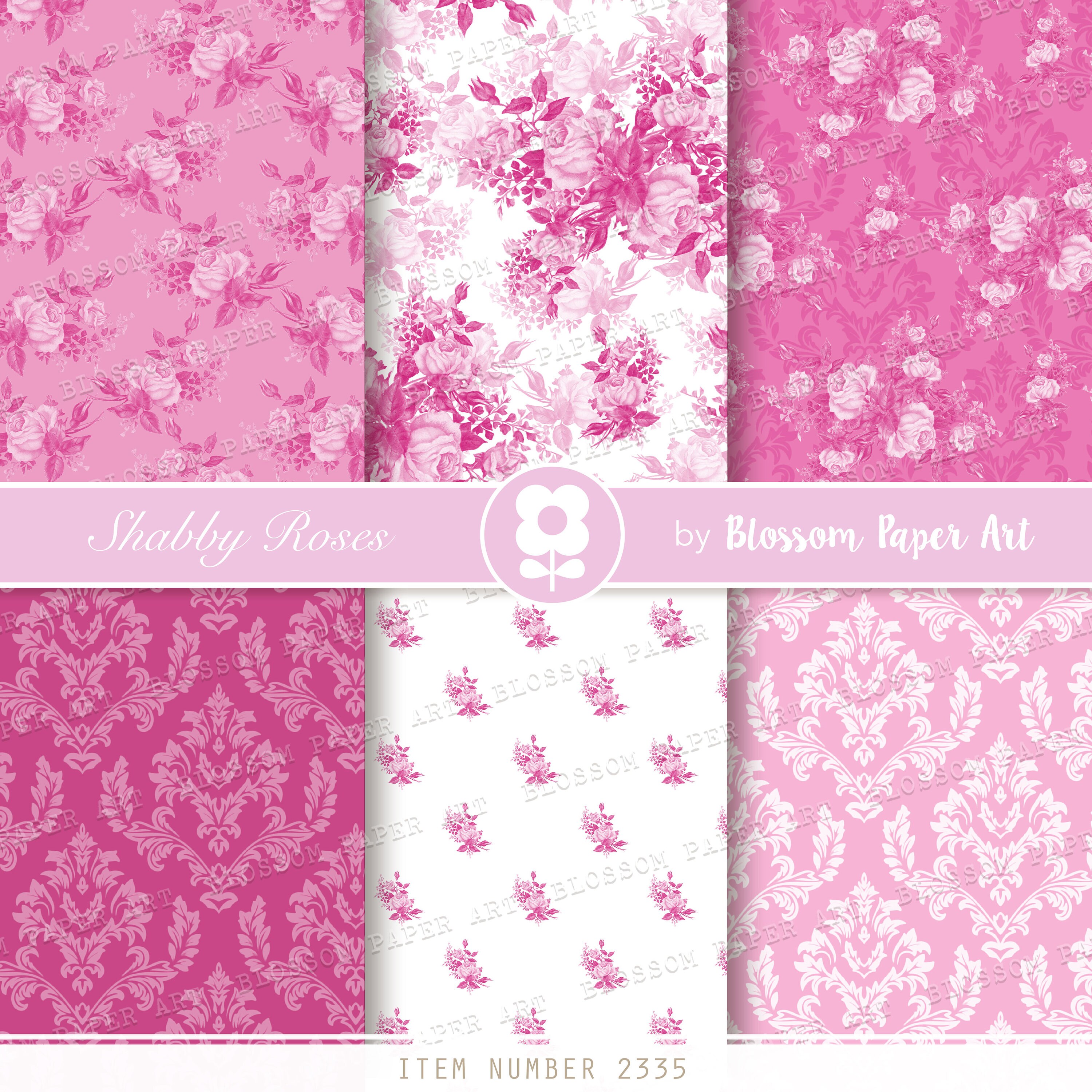 Hot Pink Rose Digital Paper Shabby Chic Digital Paper Pack | Etsy