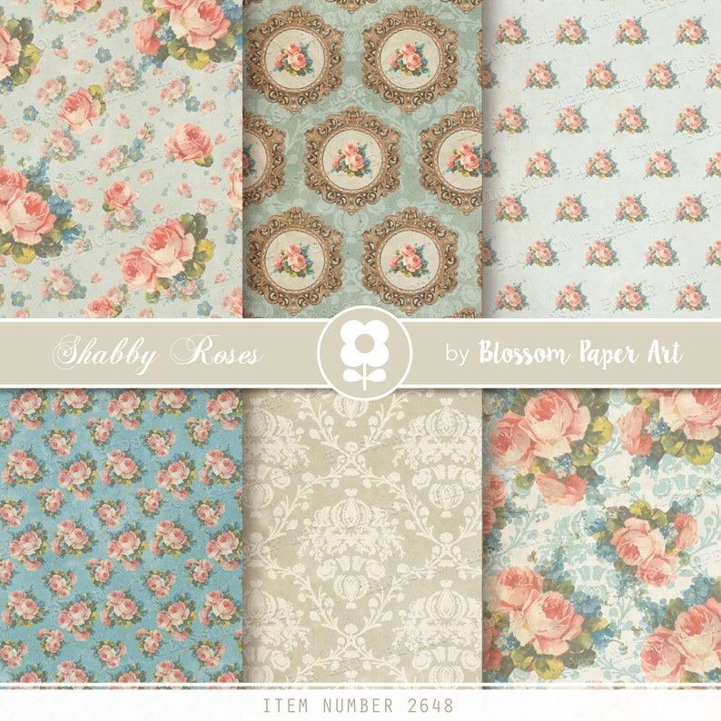 Vintage Rose Scrapbook Paper: Shabby Chic Floral Collage (digital ...