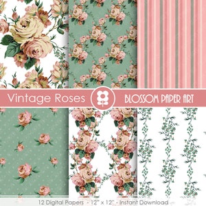 Pink Digital Paper Digital Paper Pack, Rose Scrapbooking, Pink Green ...