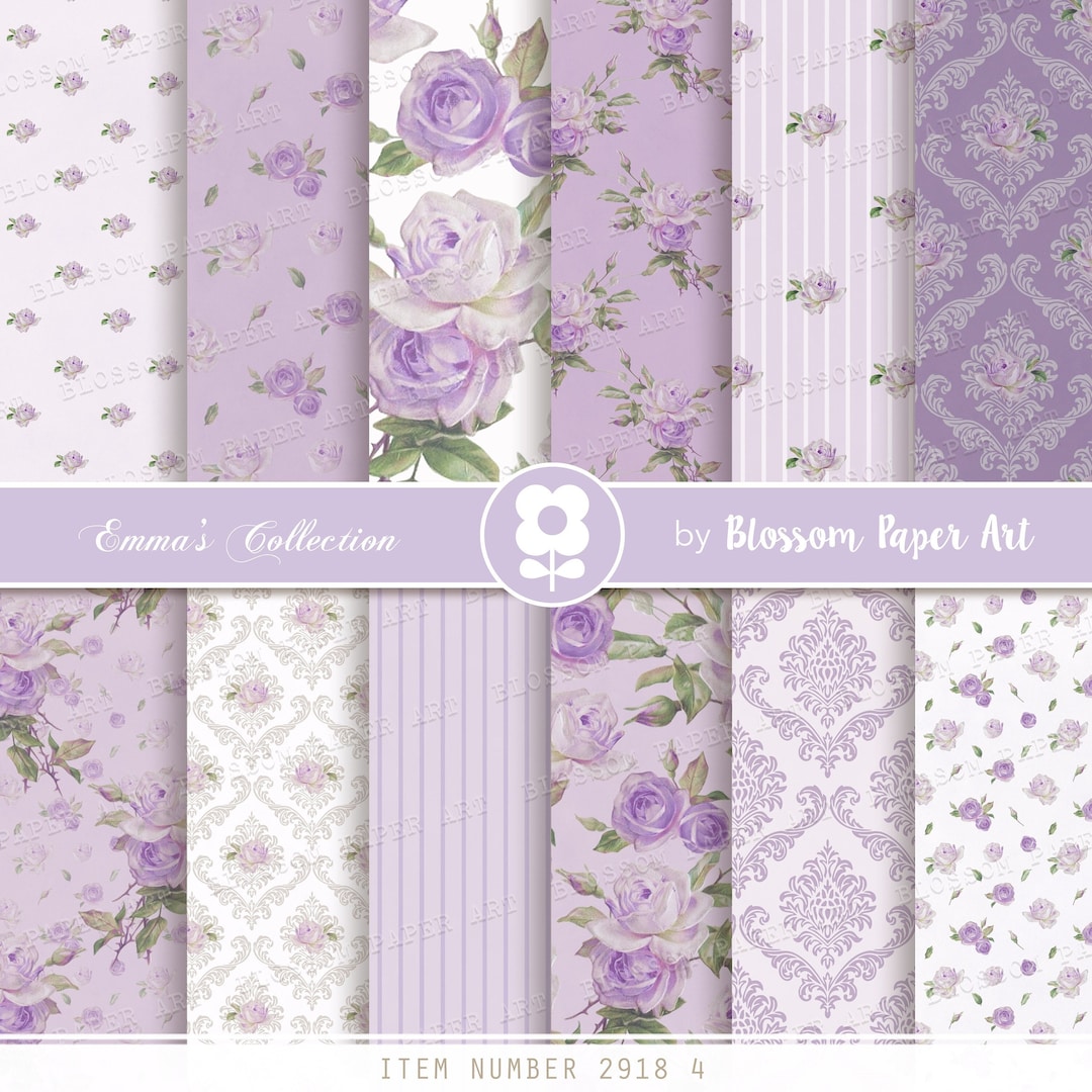 Digital Paper, Purple Digital Paper Pack, Roses Scrapbook Collage ...