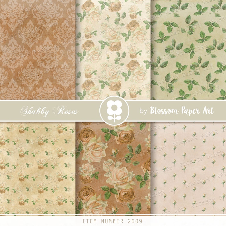 Floral Vintage Paper Old Texture Digital Floral Paper | Etsy