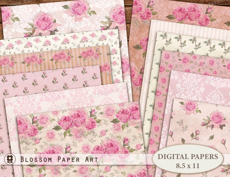 Pink Digital Paper Roses Scrapbook Paper Floral Collage | Etsy