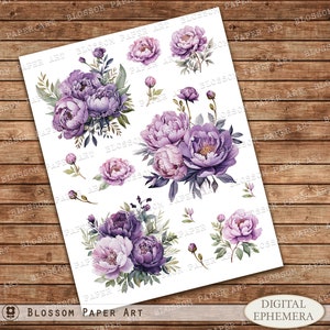 Printable Purple Flowers, Floral Collage Sheet for Junk Journal ...