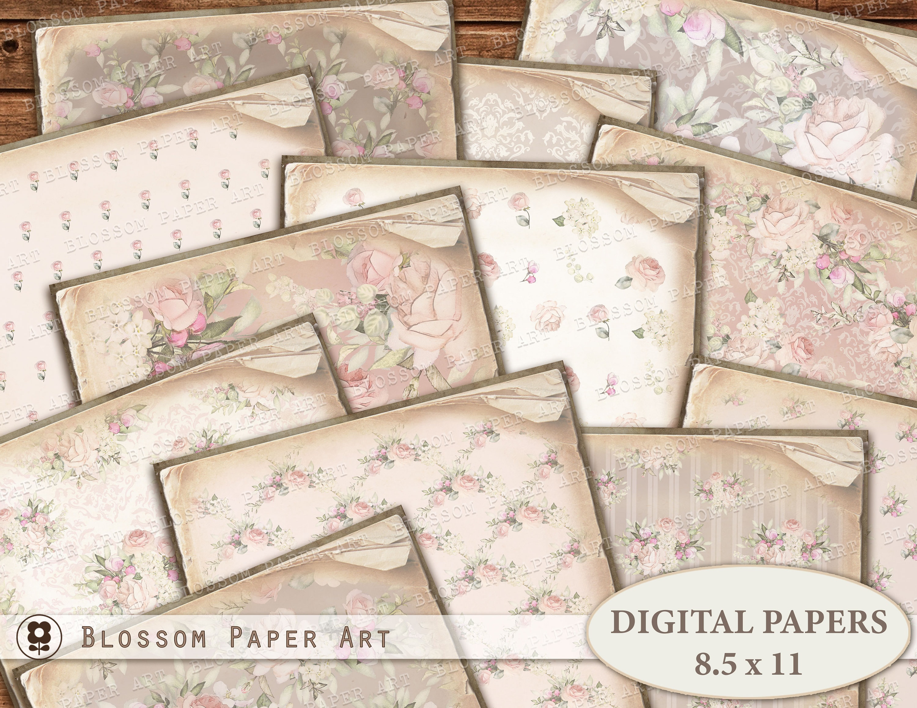 Vintage Roses Scrapbook Paper: Shabby Chic Floral A4 (digital Download ...