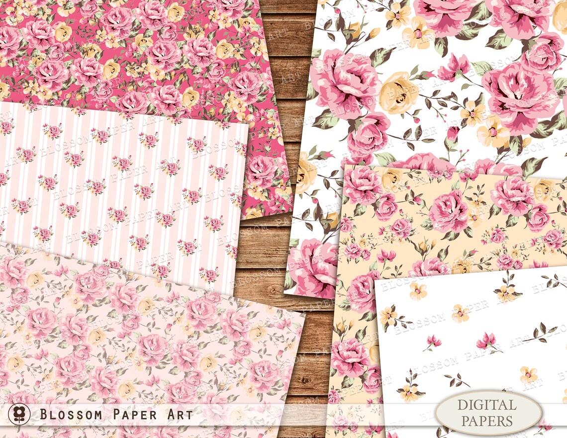 Floral Scrapbook Paper Shabby Chic Digital Paper Pack Roses - Etsy