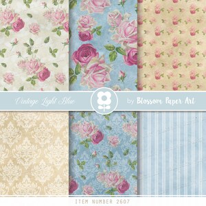 Floral Digital Paper, Vintage Roses Shabby Chic Digital Paper Pack ...