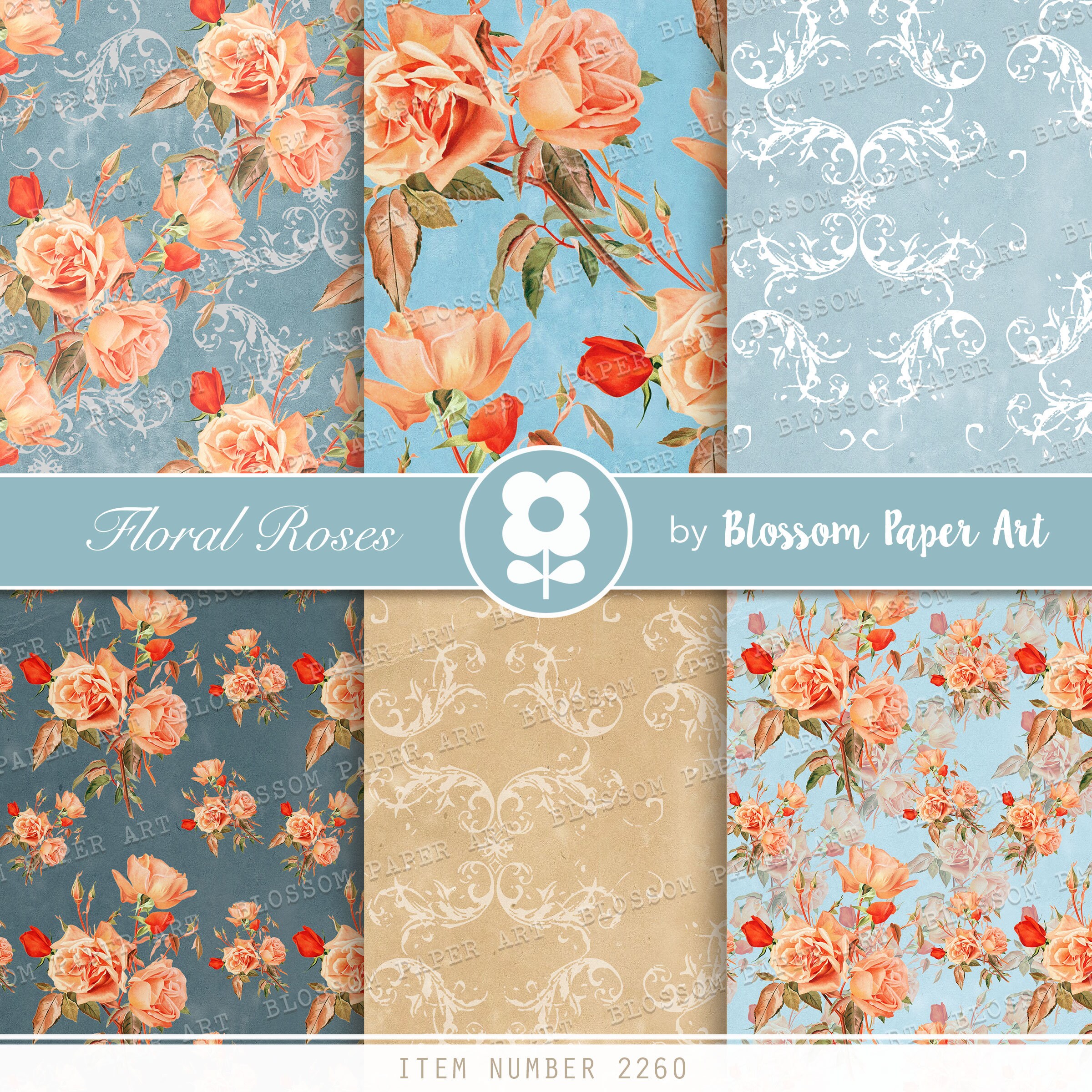 Rose Digital Paper Floral Digital Paper Pack Roses Collage | Etsy