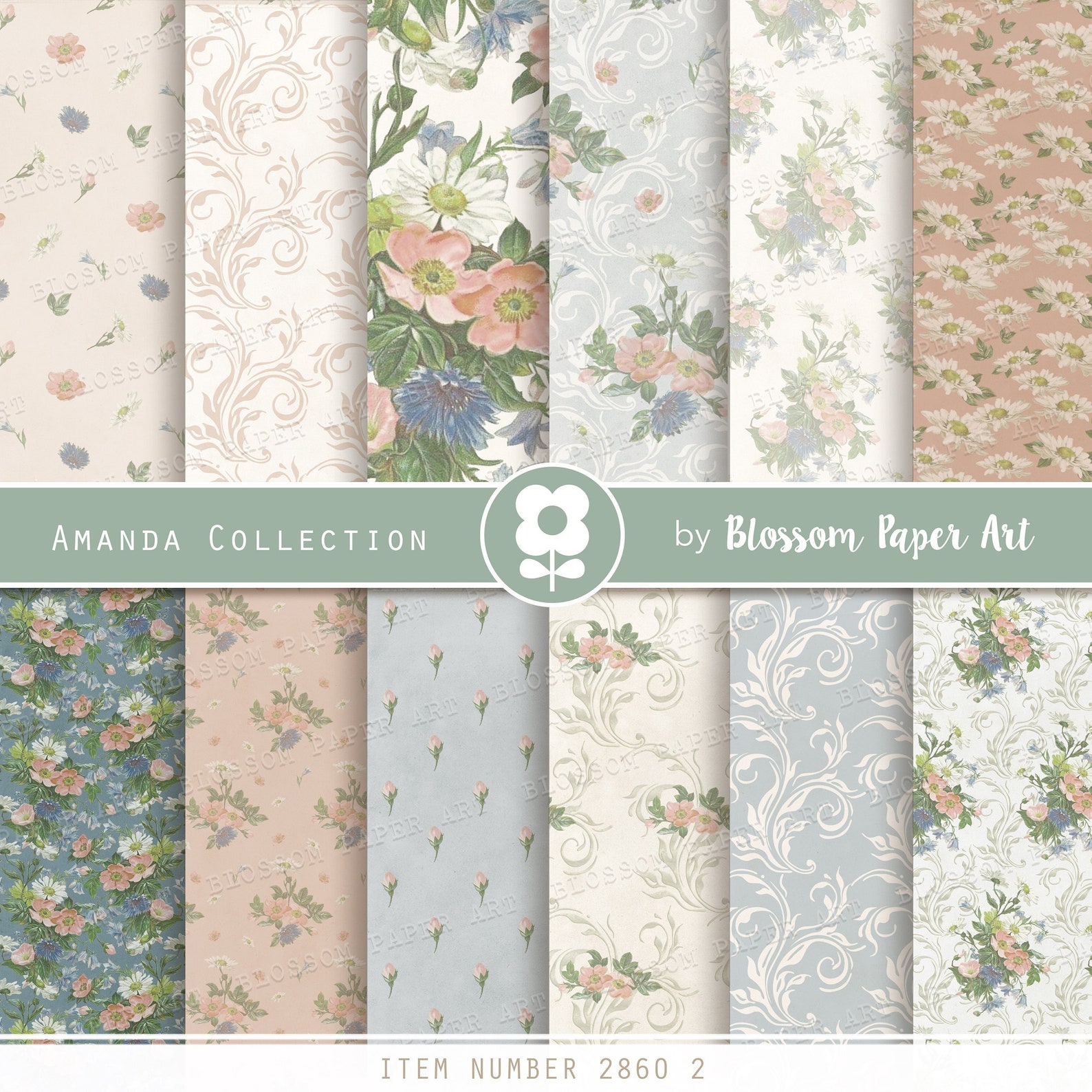 Digital Paper Shabby Chic Digital Paper Pack Peach and Blue - Etsy