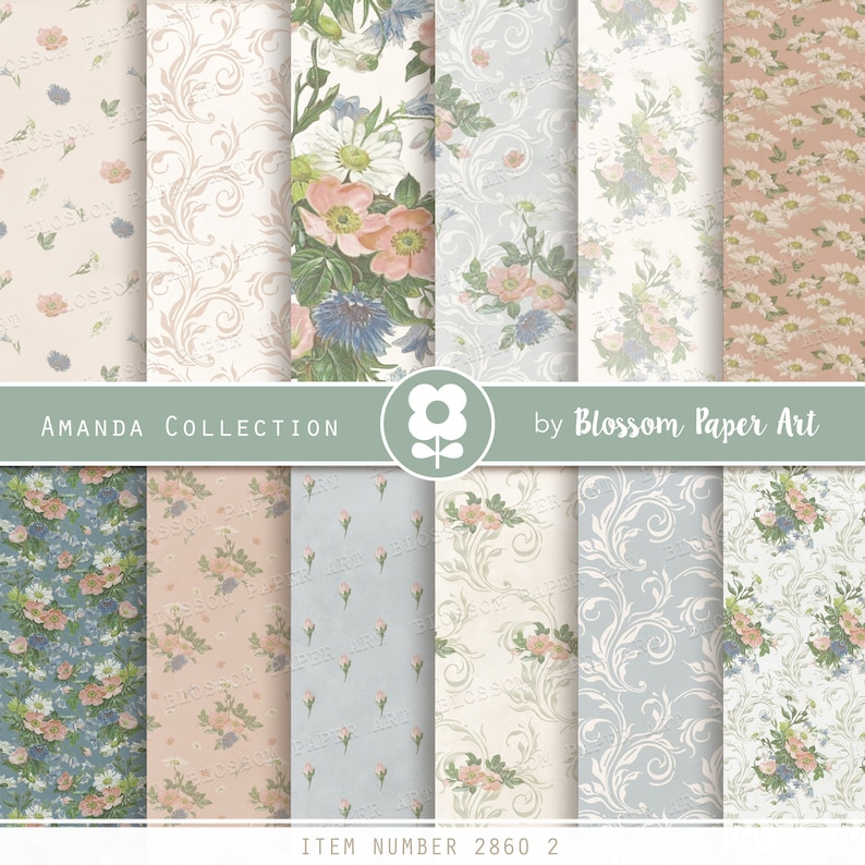 Digital Paper Shabby Chic Digital Paper Pack Peach and Blue | Etsy