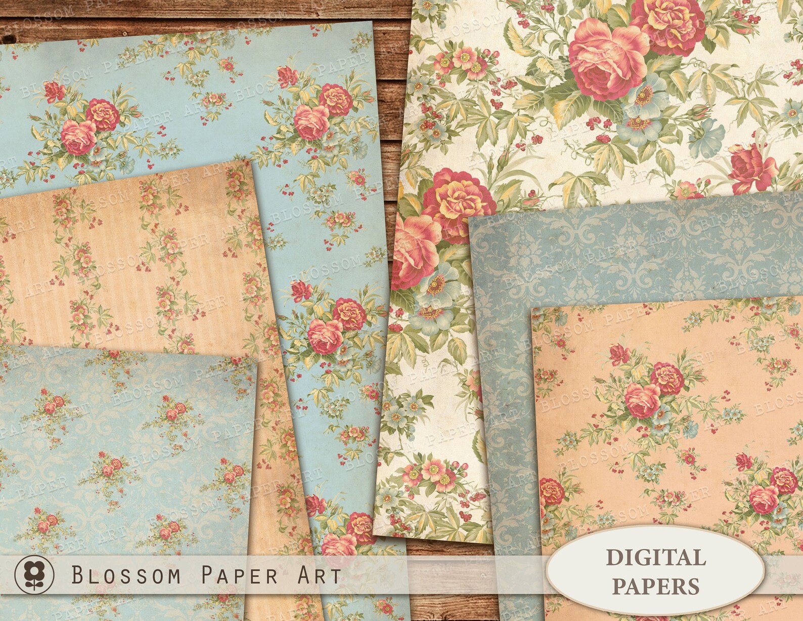 Floral Digital Paper Floral Scrapbooking Paper Pack Rose - Etsy