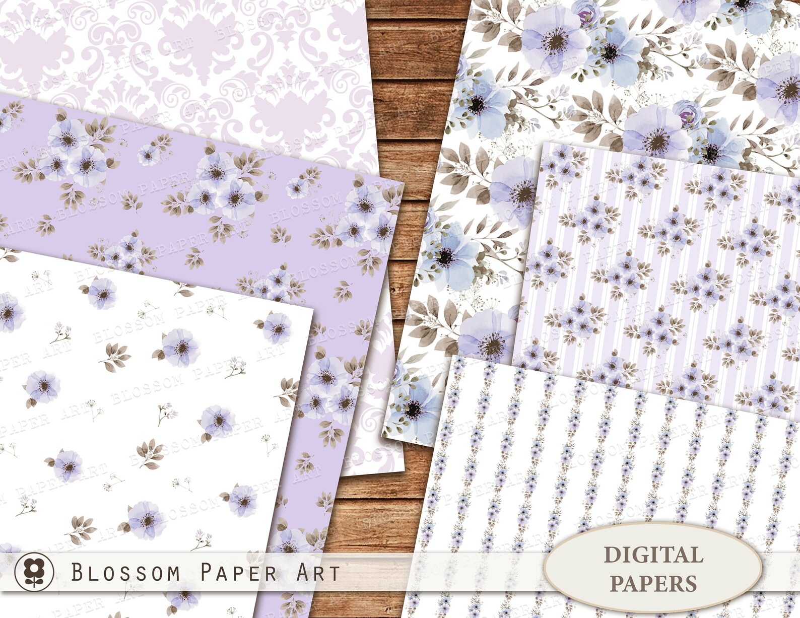 FLORAL Digital Papers Purple Scrapbook Paper Pack Digital | Etsy