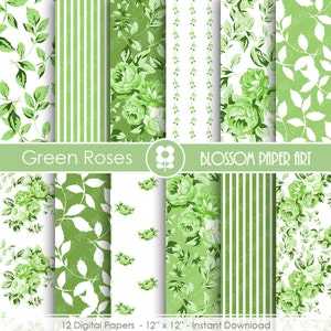 Green Digital Paper Green Digital Paper Pack, Green Roses, Floral ...