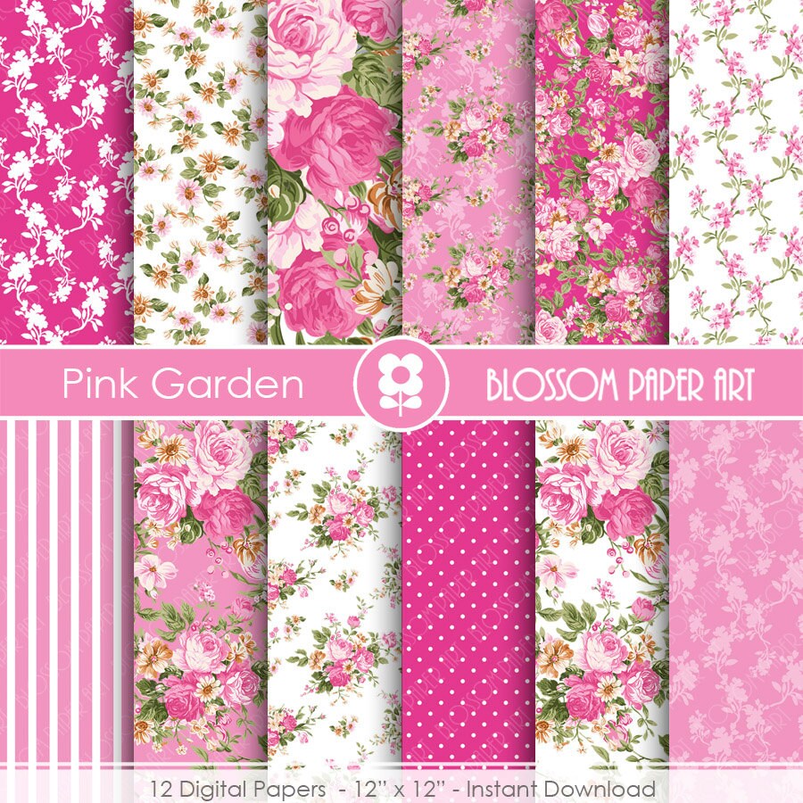 Pink Digital Paper Rose Digital Paper Pack Pink Floral | Etsy