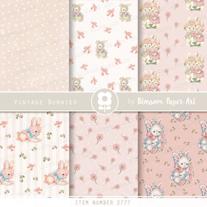 Nursery Digital Paper, Bunnies Digital Paper, Baby Scrapbook Vintage ...